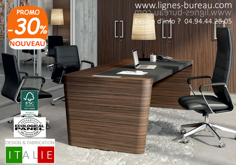 Bureau direction prestige en bois et cuir nommé Elysium - Mobilier de bureau professionnel