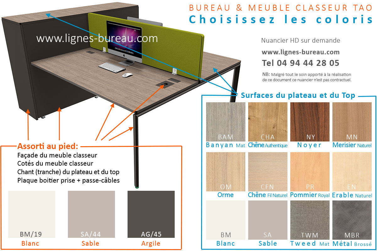Bureau Open Space Design pour 2 personnes, rangement et séparateur ...