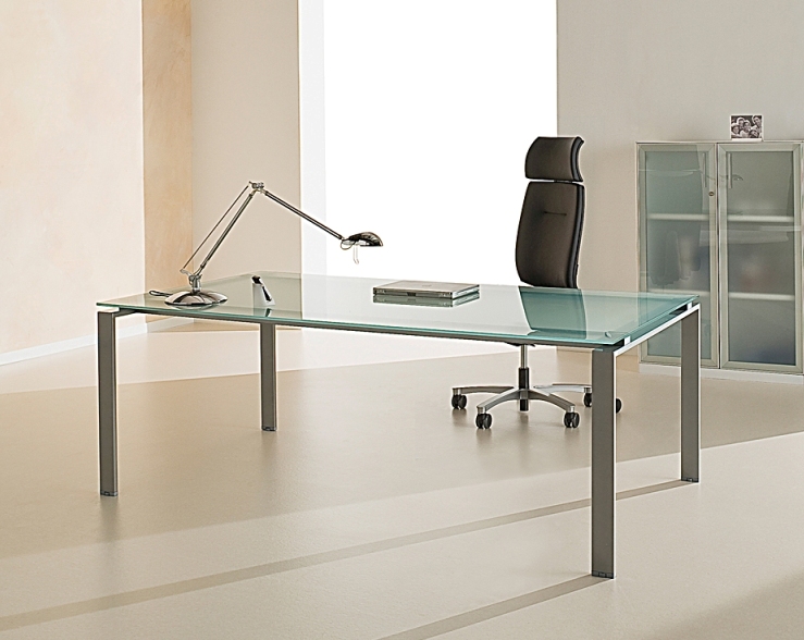 Table de Bureau Direction en Verre sablé, dépoli, Lagon. - Mobilier de ...